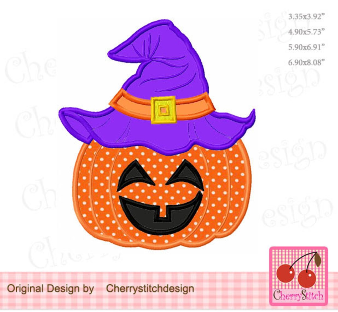 Jack O'pumpkin Witch Hat Pumpkin Halloween Machine Embroidery Design ...