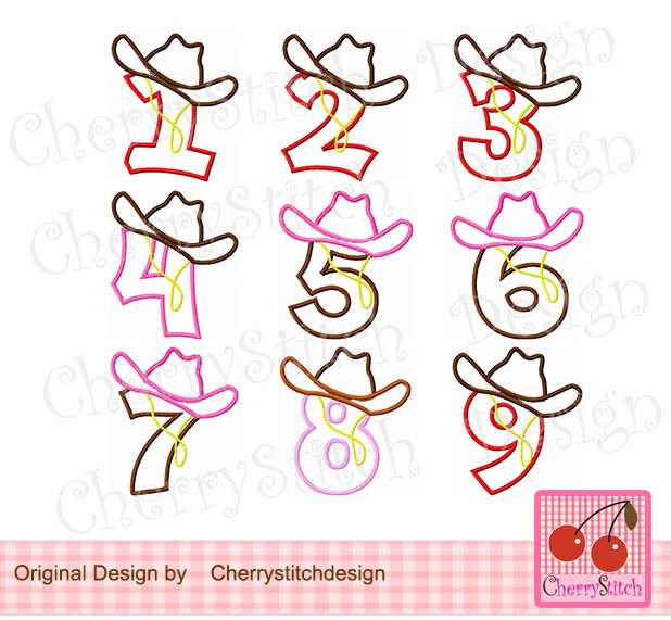 Embroidery Design Cowboy Hat Numbers Set Machine Embroidery Applique ...
