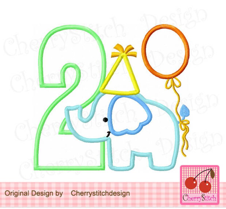 Elephant Number 2 Birthday Machine Embroidery Applique | Etsy