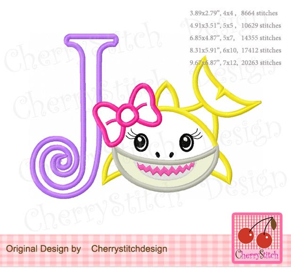 Shark Letter J Shark Letter J Monogram J Machine Embroidery - Etsy