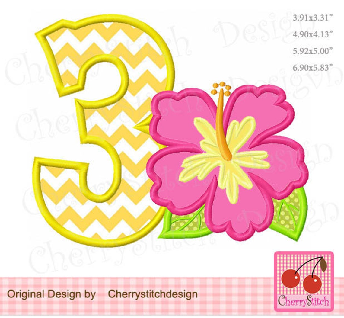 Hibiscus Flower Number 3 Birthday Number 3 Machine Embroidery | Etsy