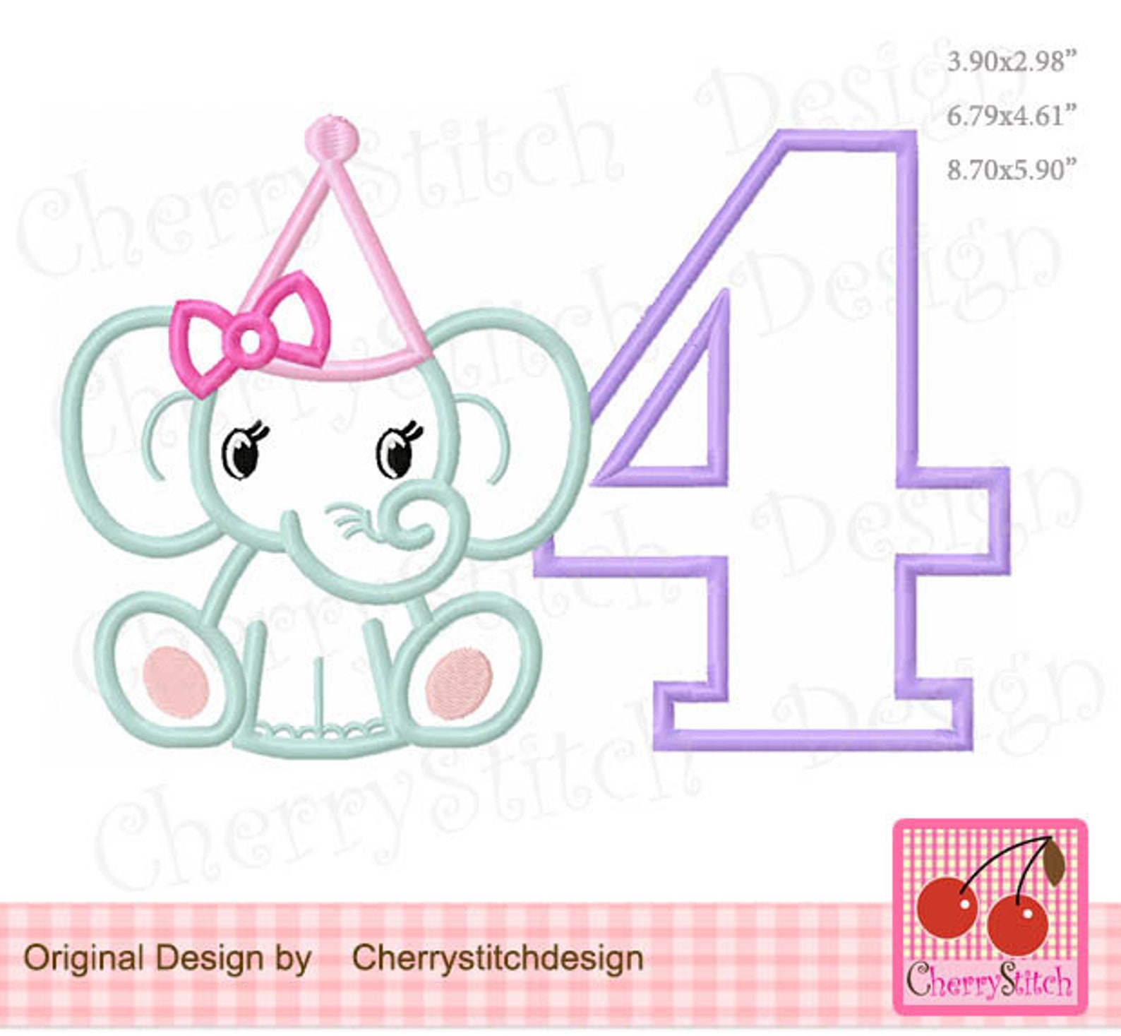 Elephant Number 4 Birthday Embroidery Applique BIR0234 - Etsy