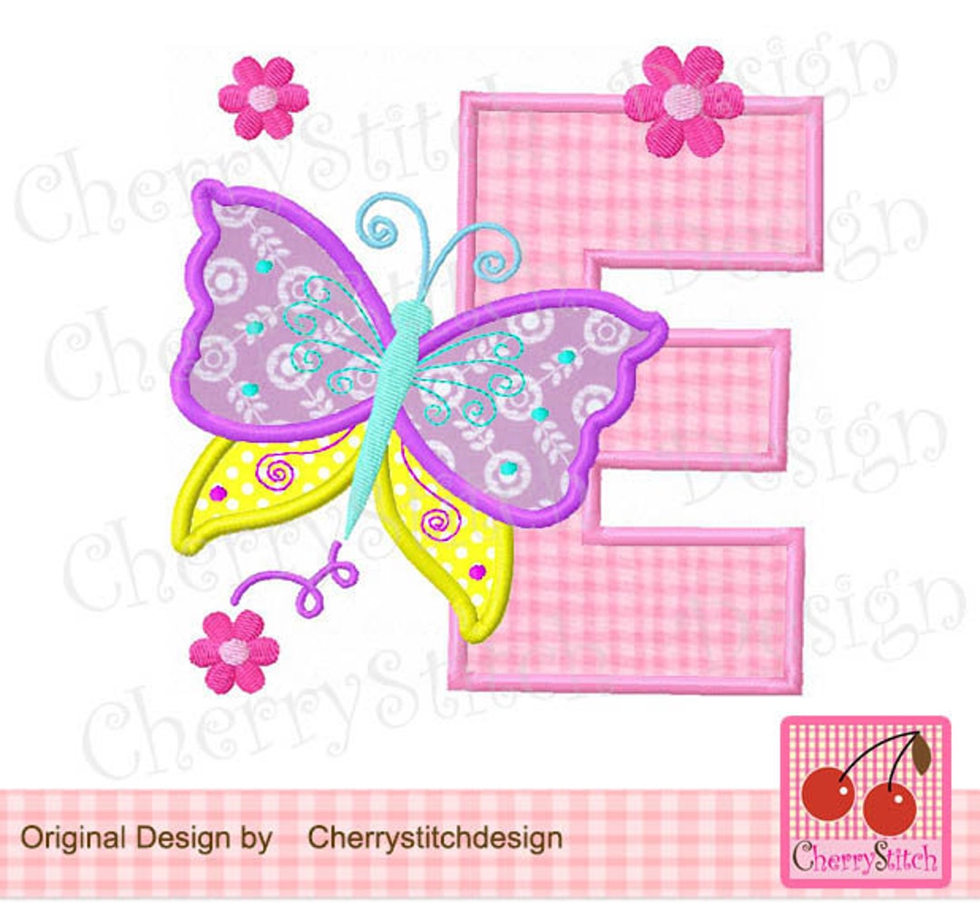 Butterfly Monogram E Letter E Upper Case Machine Embroidery Applique ...
