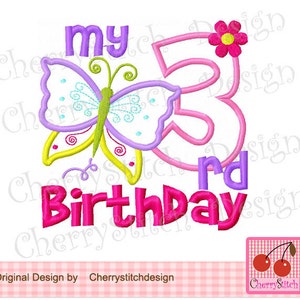 My 3rd Birthday, Butterfly Number 3 Machine Embroidery Applique - Etsy
