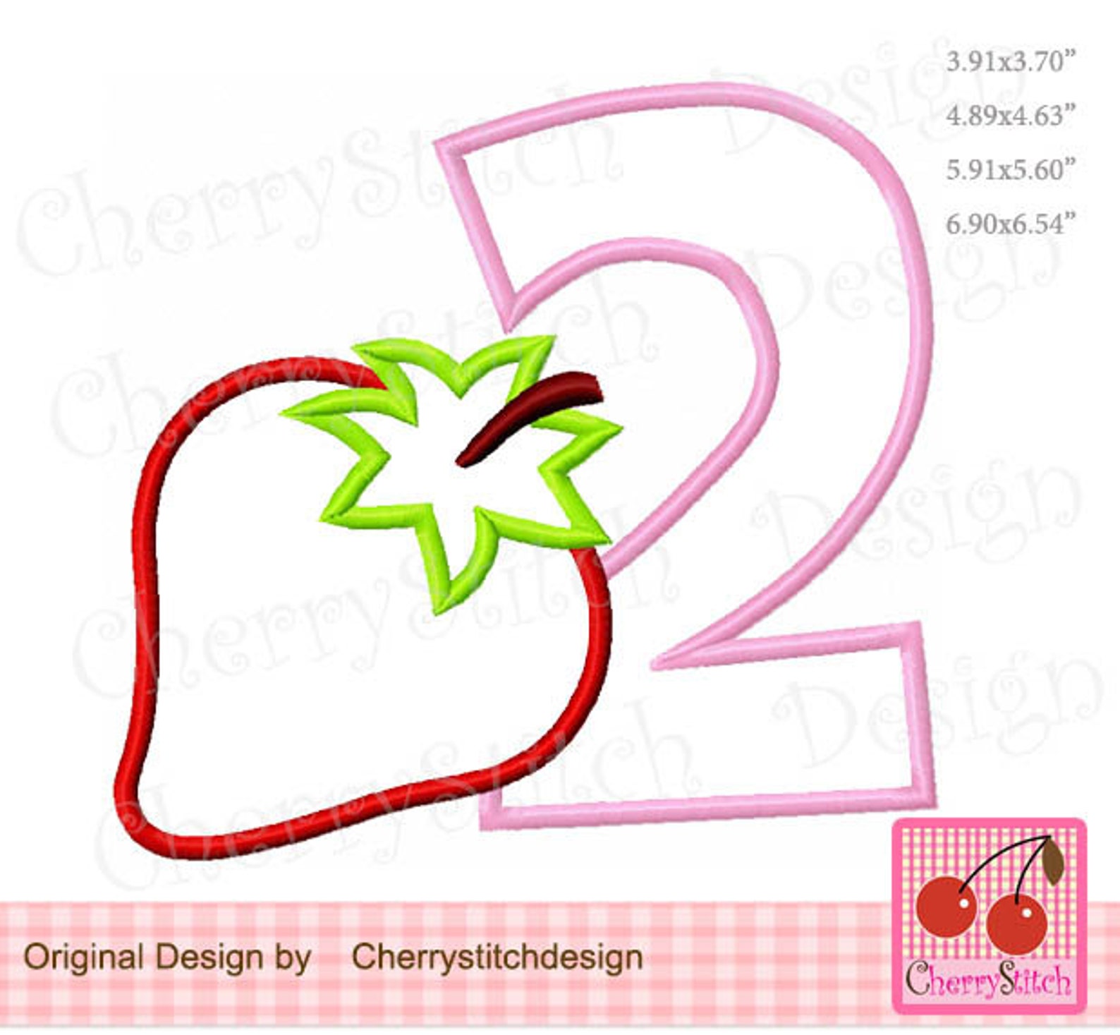 Strawberry Number 2 Birthday Number 2 Machine Embroidery | Etsy