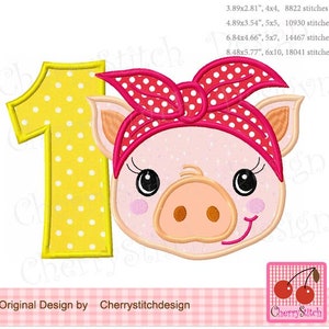 Pig Bandana Piggy Number 1 Birthdy Number 1 Machine Embroidery Design ...
