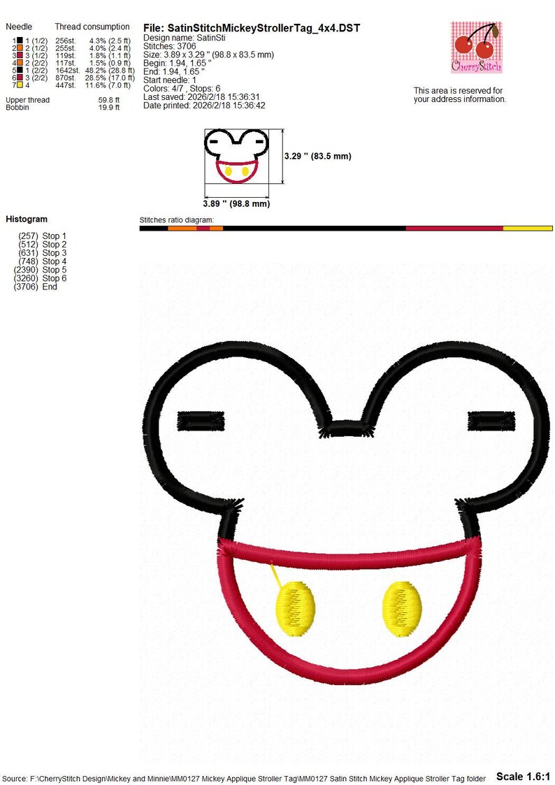 Mickey Mouse Ears Stroller Tag - Machine Applique Design (instant ...