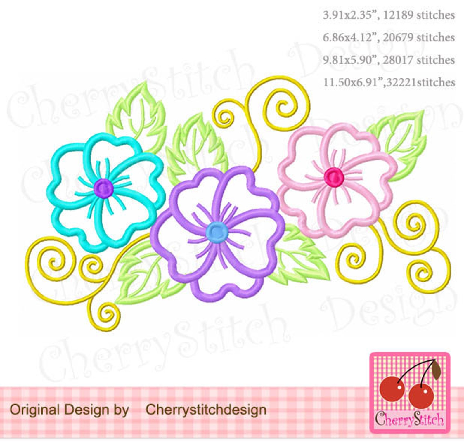 Embroidery Design Curly Bouquets Flowers Three Flowers - Etsy