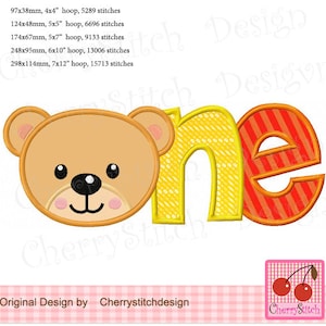 Baby Bear Face, Bear One for Boys, Birthday ONE Machine Embroidery ...