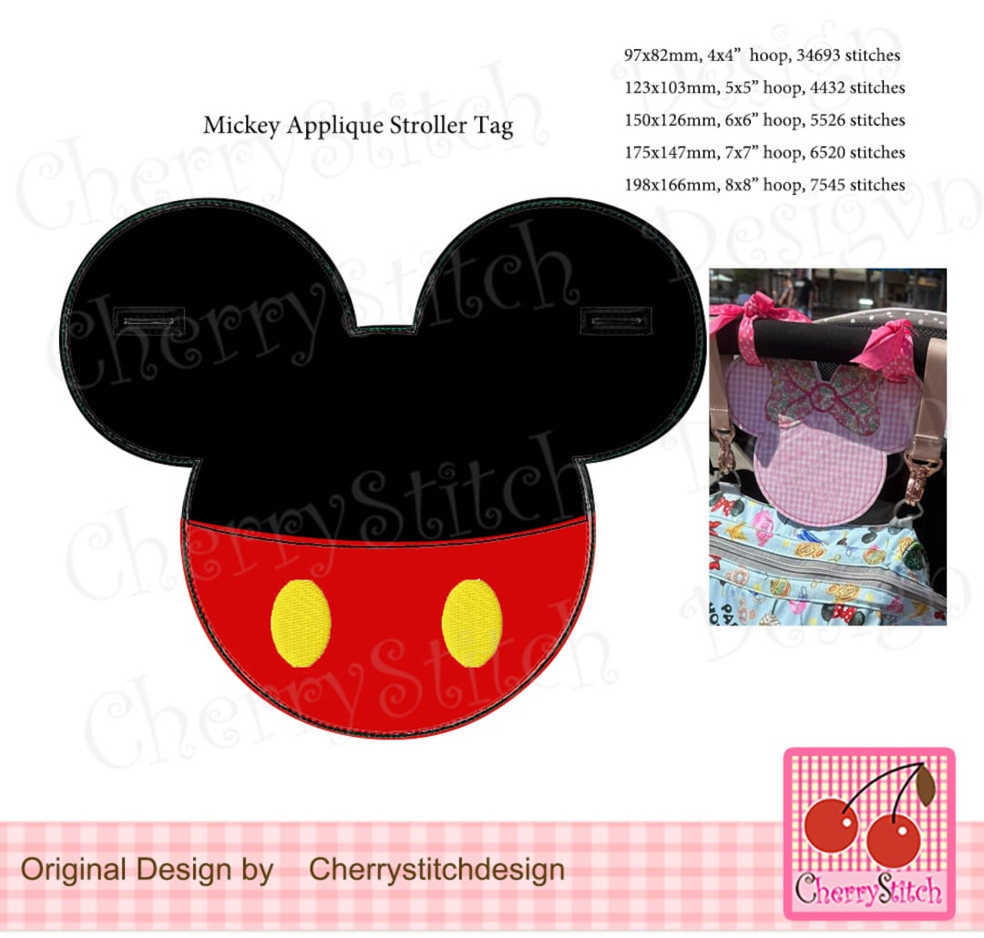 Mickey Mouse Ears Stroller Tag Machine Applique - Etsy