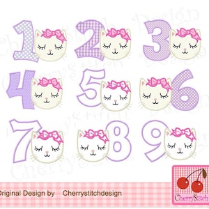 Cat Numbers 1-9,birthday Numbers Det, Kitty Cat With Bow Numbers ...