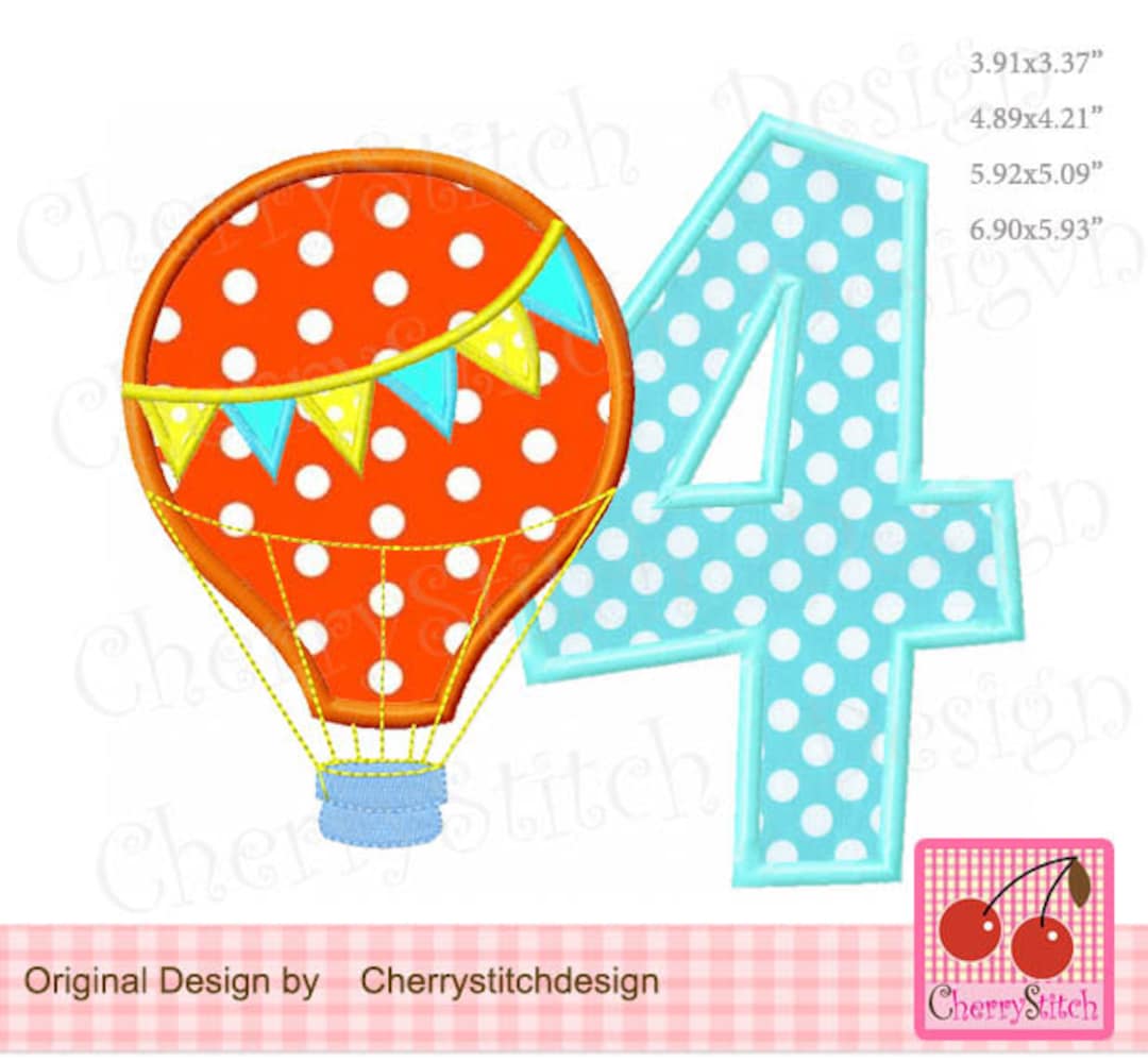 Hot Air Balloon Number 4 Machine Embroidery Applique - Etsy
