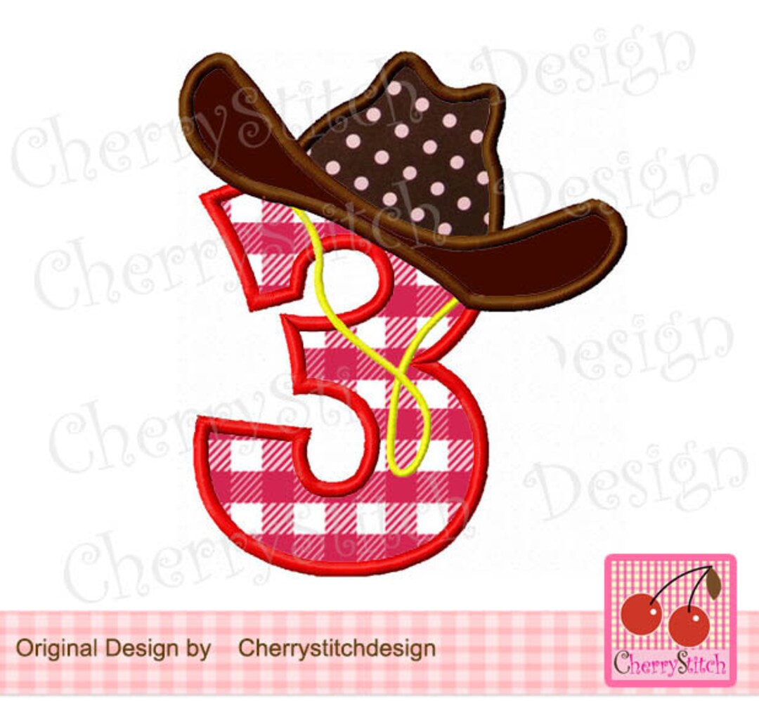 Cowgirl Hat Number 3 Machine Embroidery Applique - Etsy