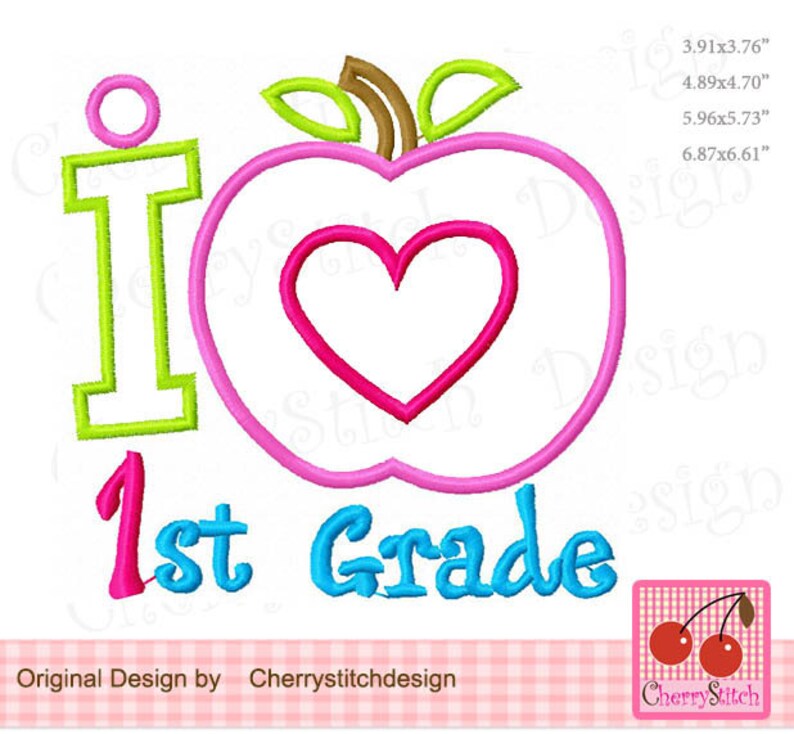 I Love 1st Grade Back to School Machine Embroidery Applique | Etsy