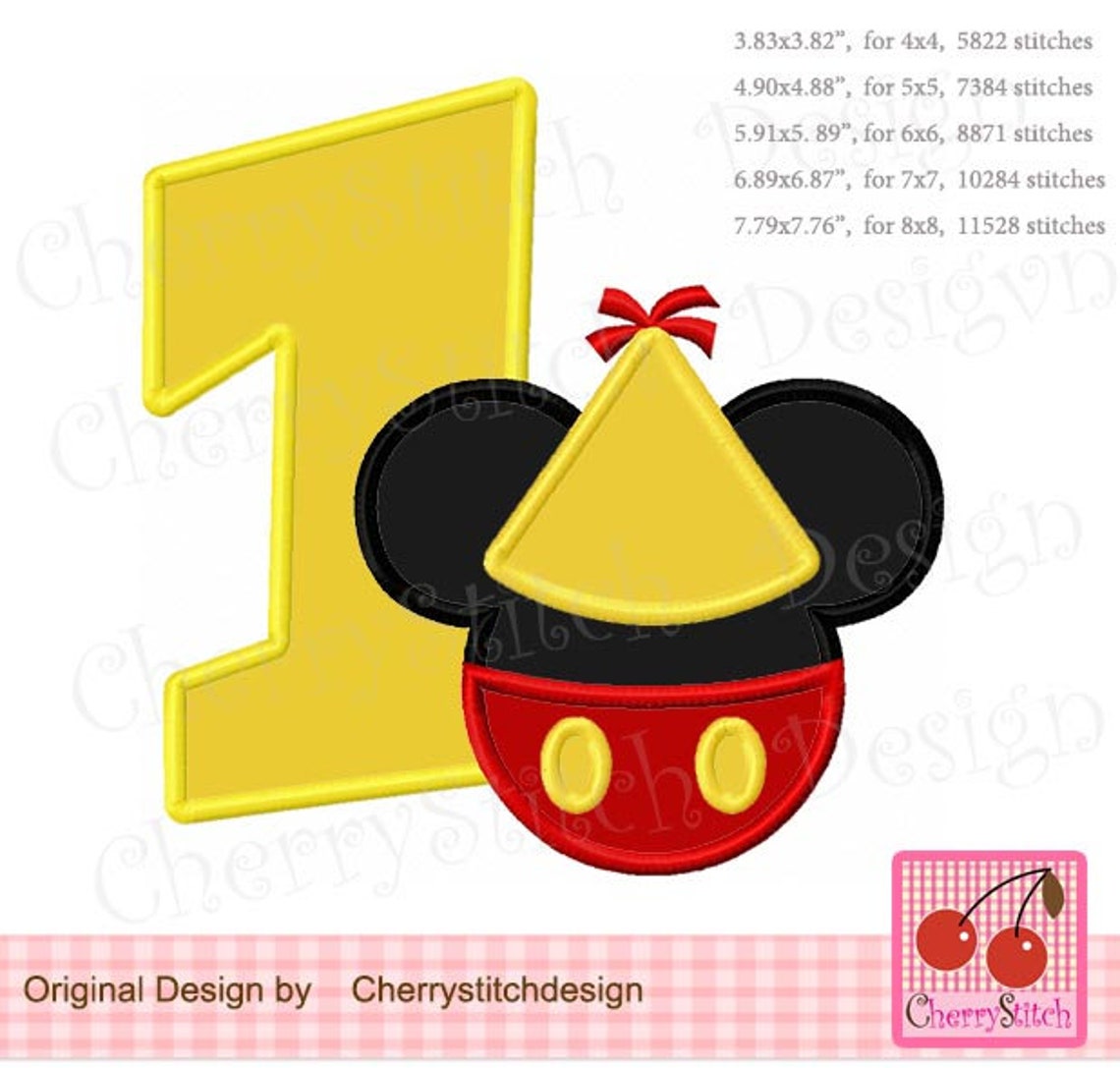 Mickey Number 1 Birthday Machine Embroidery Applique Design - Etsy