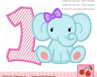 Elephant Birthday Number 1 Applique Machine Embroidery Design Instant ...