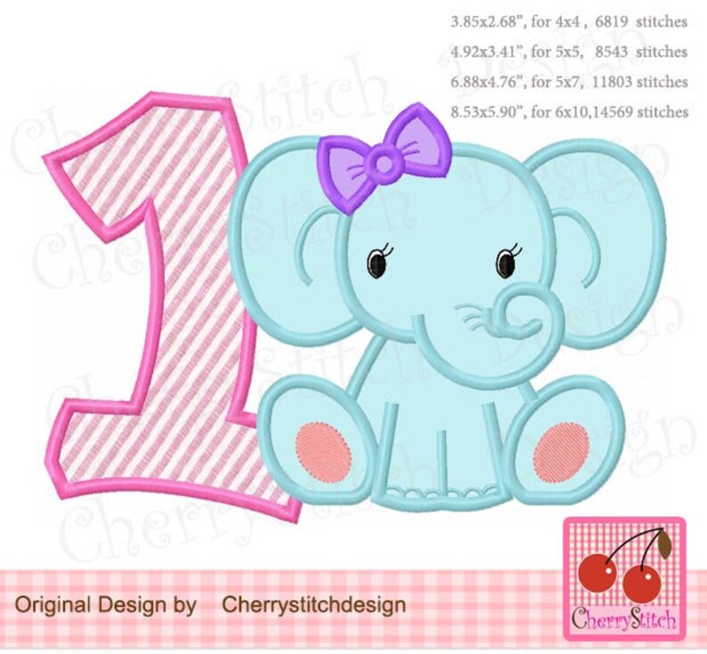 Baby Elephant Number 1 Birthday Machine Embroidery Applique | Etsy