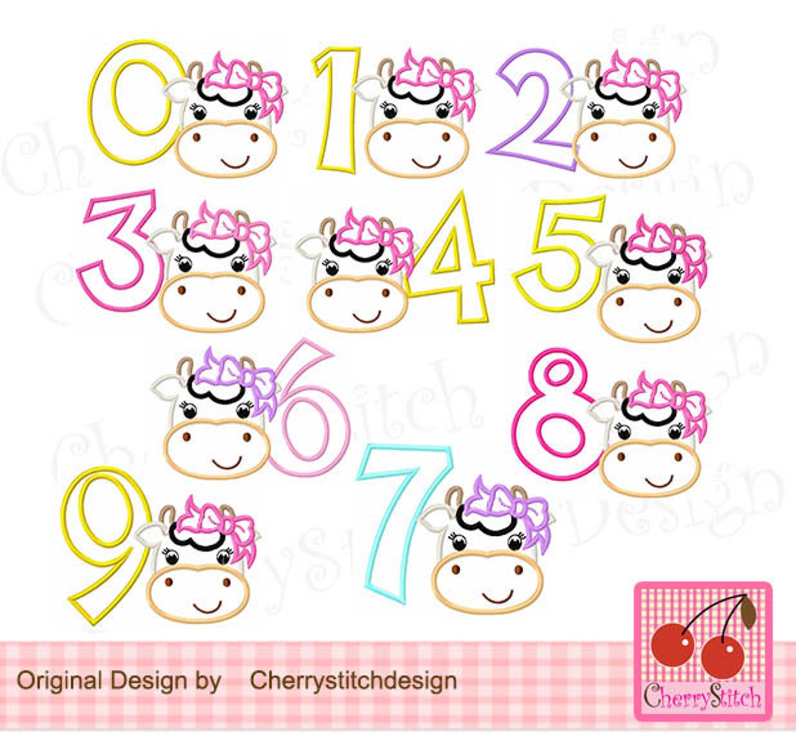 Cow Numbers 0-9 Set Machine Embroidery Applique Design for - Etsy