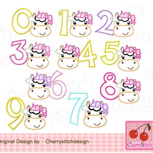Cow Numbers 0-9 Set Machine Embroidery Applique Design for Gilrs - for ...