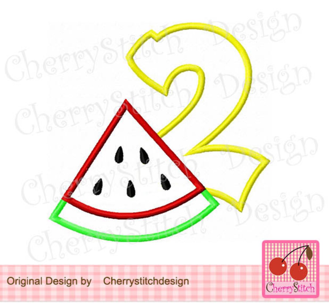 Watermelon Number 2 Birthday Machine Embroidery Applique | Etsy