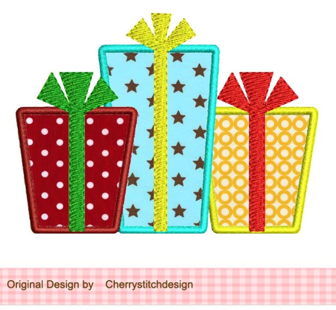 Christmas Embroidery Gift Box Machine Embroidery Applique - Etsy