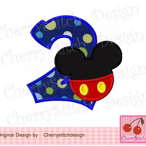 Mickey Number 2, Mickey Birthday Machine Embroidery Design -for 4x4 5x7 ...