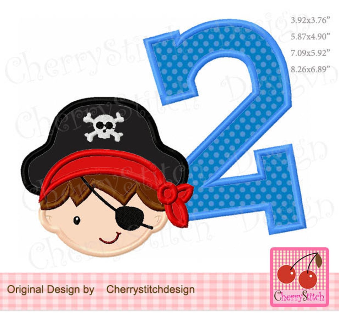 Pirate Boy Number 2 Birthday Machine Embroidery Applique Design BIR0200 ...