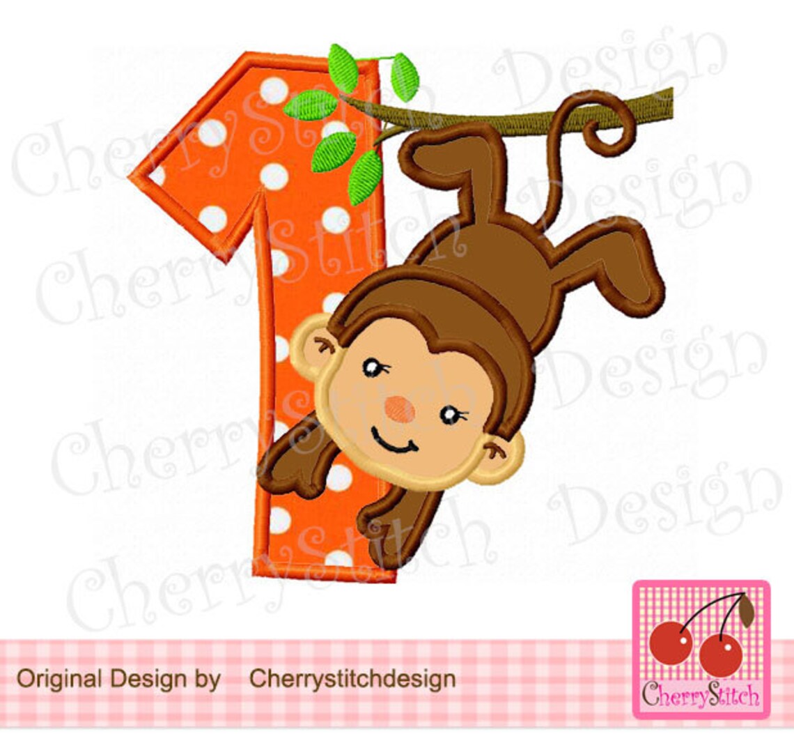 Birthday Monkey Number 1 Machine Embroidery Applique Design | Etsy