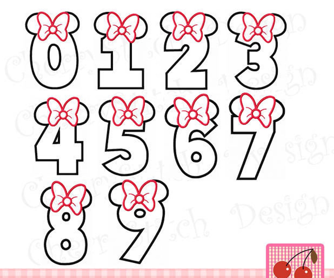 Minnie Numbers Set Birthday Machine Embroidery Applique 4x4 - Etsy