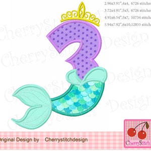 Mermaid Tail Number 3 Applique Princess Birthday Machine Embroidery - Etsy
