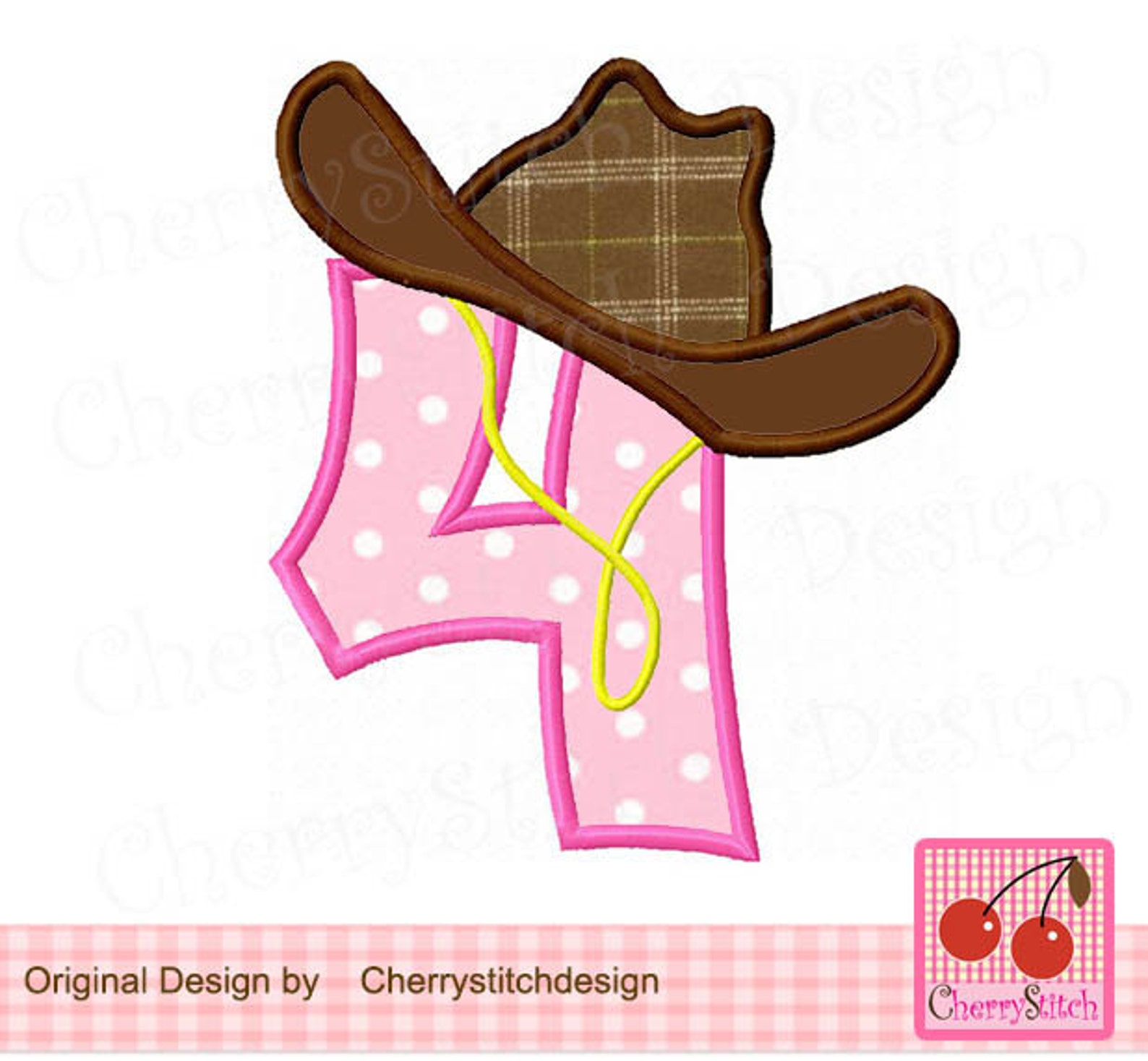 Birthday Applique, Cowgirl Hat Number 4 Machine Embroidery Applique - Etsy