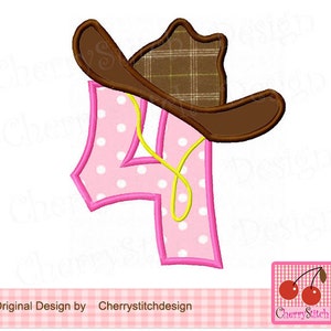 Birthday Applique, Cowgirl Hat Number 4 Machine Embroidery Applique - Etsy