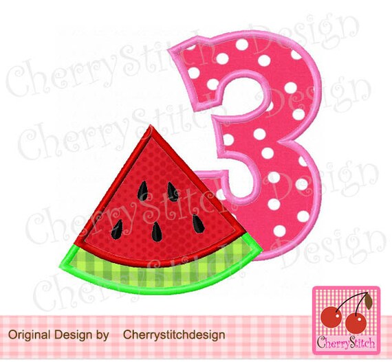 Watermelon Number 3watermelon Machine Embroidery Applique | Etsy