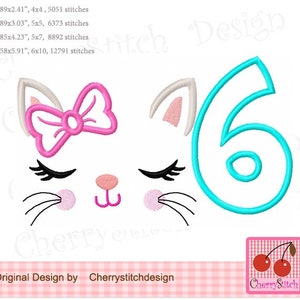 Kitty Face Number 6, Kitty Cat Birthday Number 6 Machine Embroidery ...