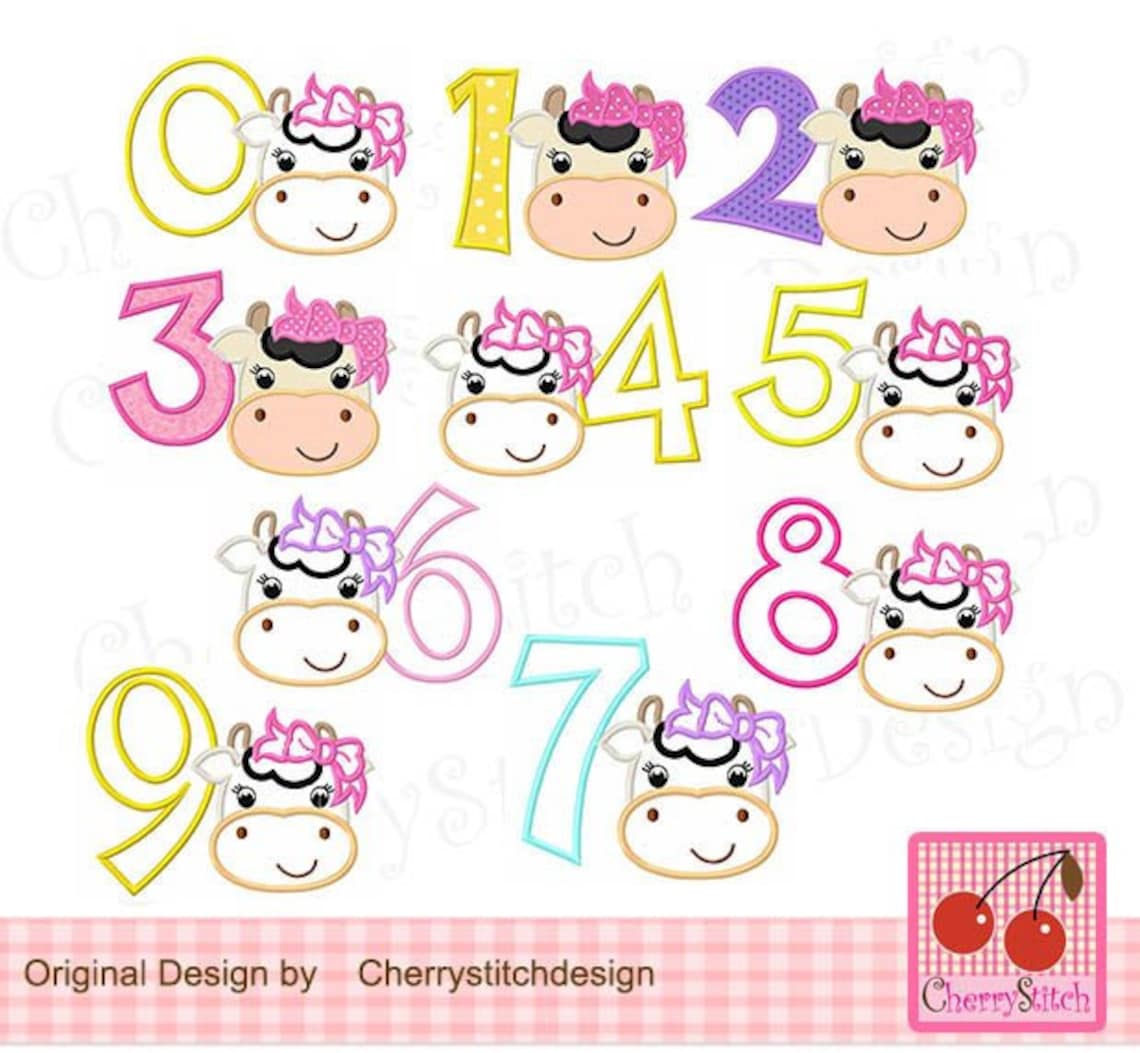 Cow Numbers 0-9 Set Machine Embroidery Applique Design for - Etsy