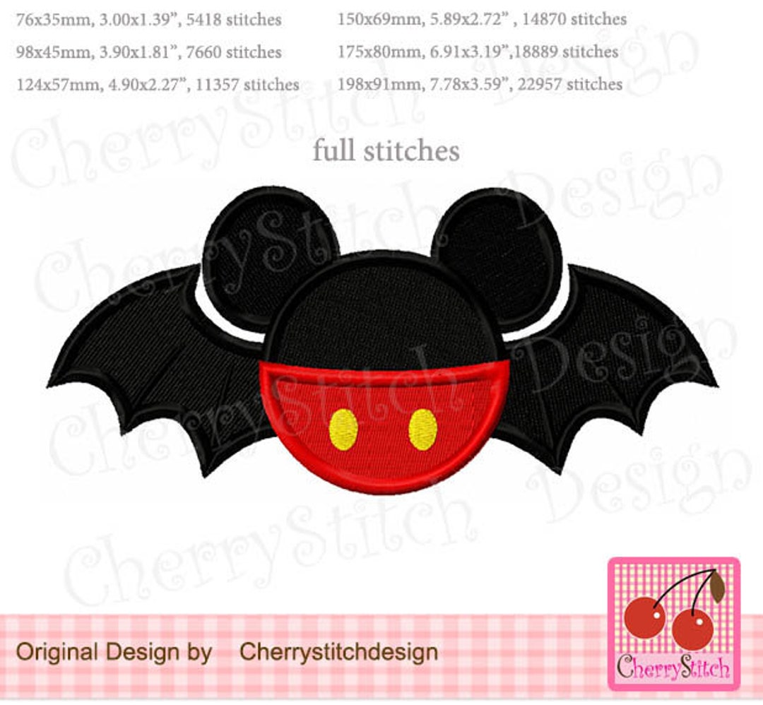 Halloween Embroidery Mickey Bat Fill Stitches Machine Embroidery - Etsy
