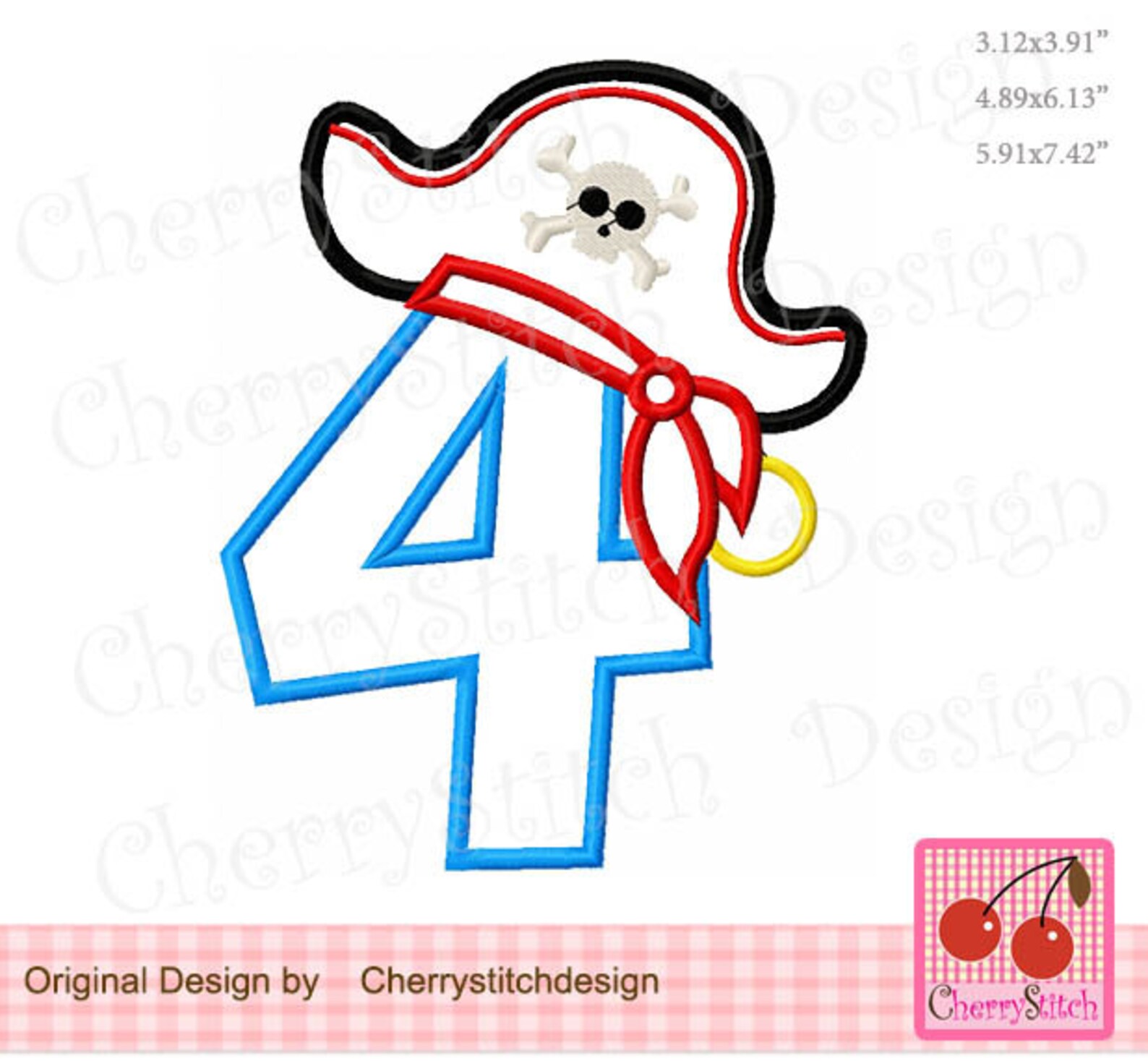 Pirate Number 4 Birthday Machine Embroidery Applique Design - Etsy