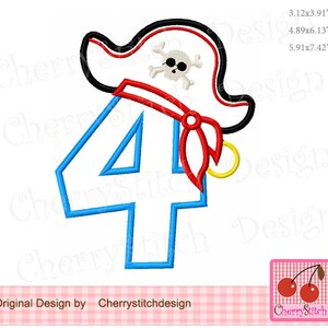Pirate Number 4 Birthday Machine Embroidery Applique Design - Etsy