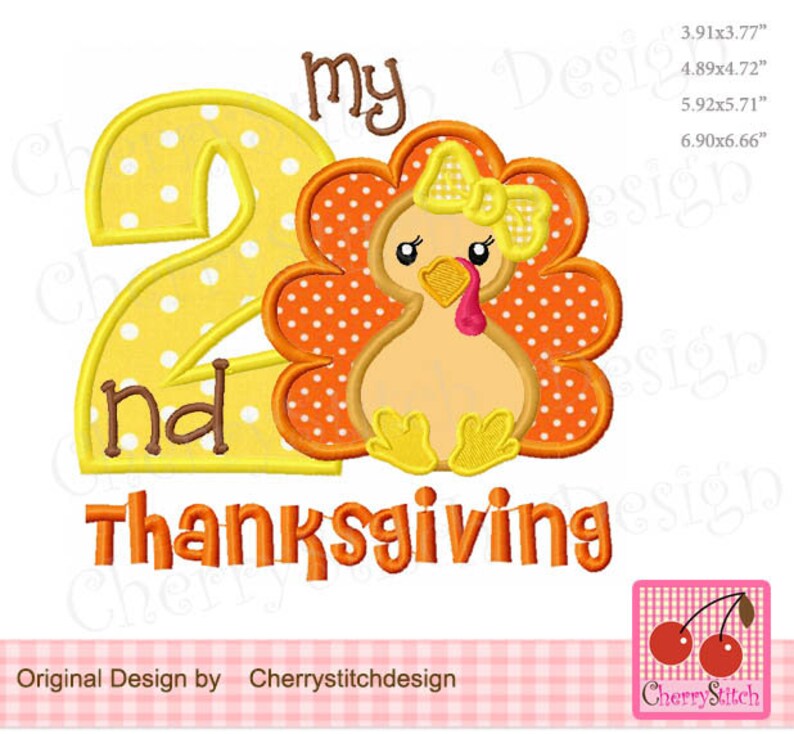 My 2nd Thanksgiving Turkey Girl Number 2 Machine Embroidery - Etsy