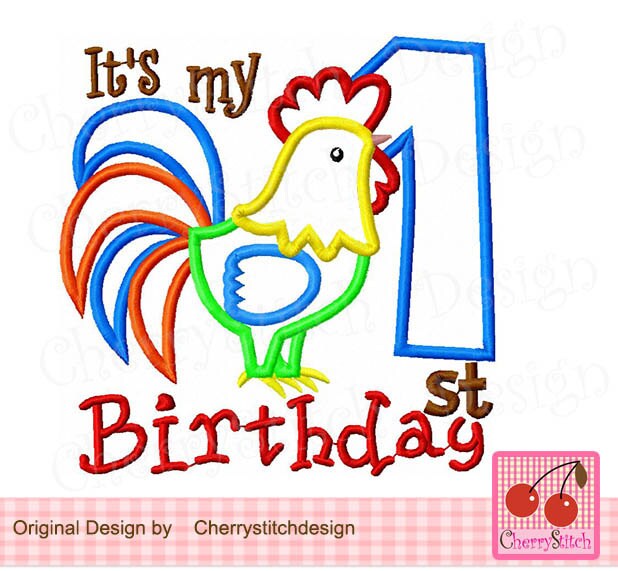 Customizable Rooster 1st Birthday Applique - Instant Download Machine ...