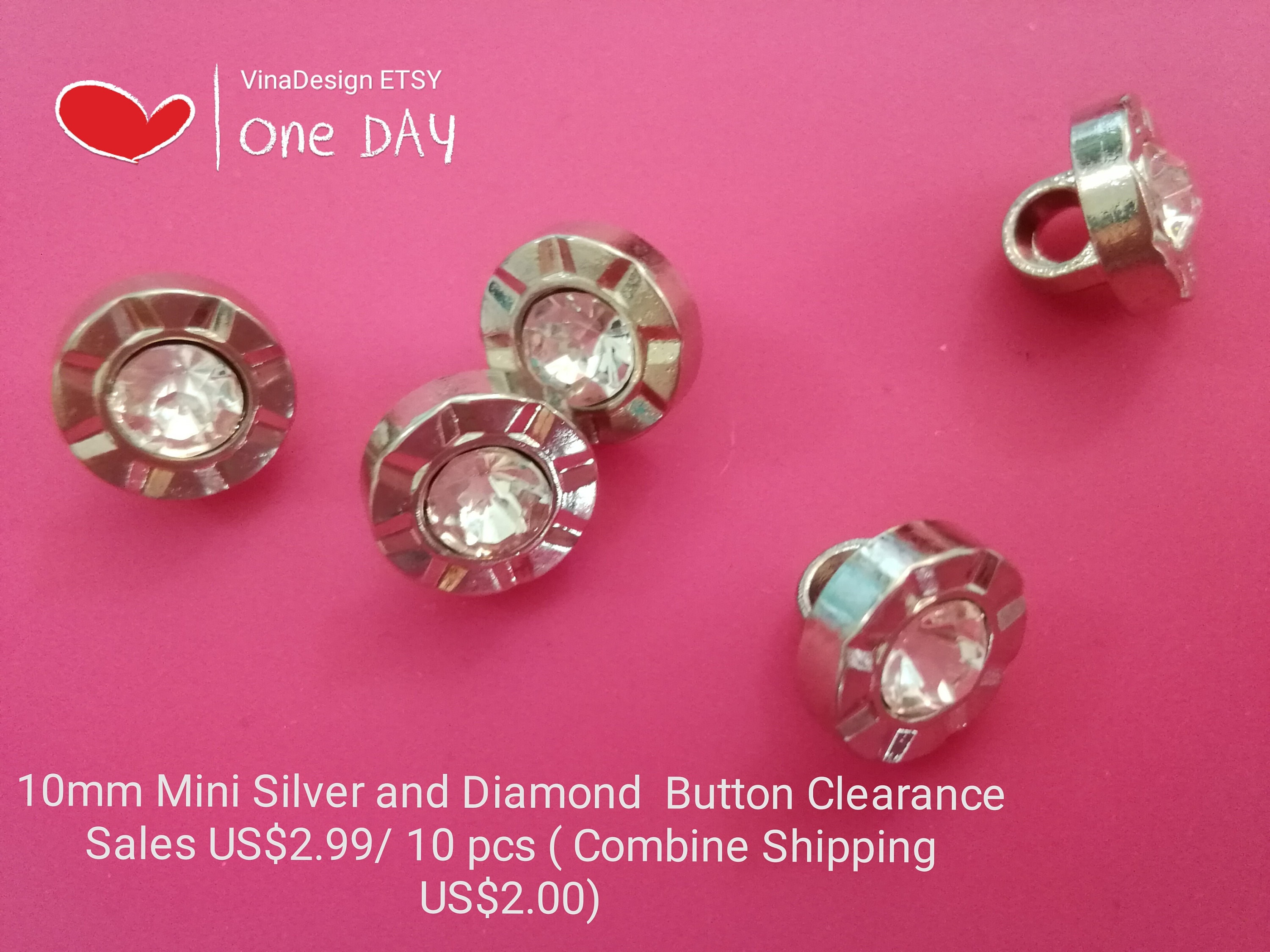10mm Mini Silver and Diamond Button Small Silver Button Mini | Etsy