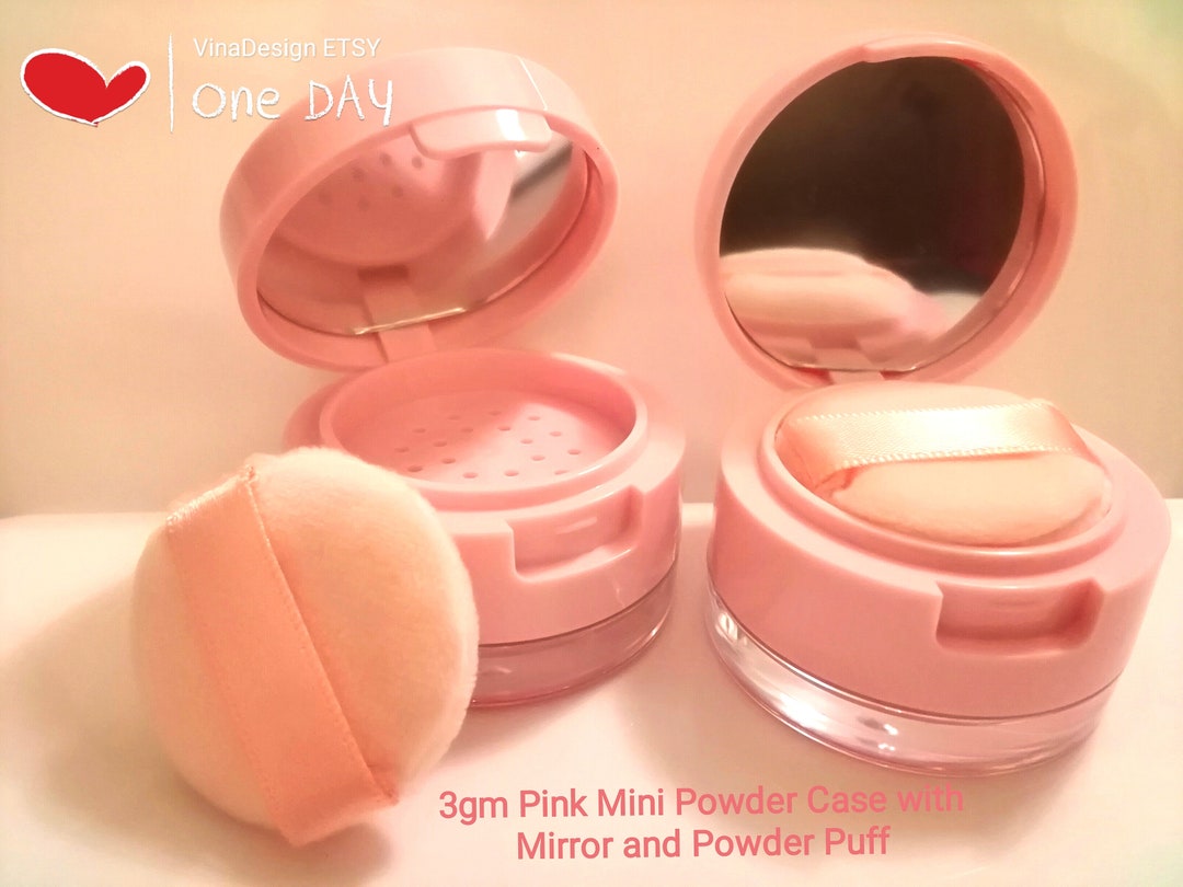 3gm / 0.10oz Portable Mini Pink Powder Box With Mirror and Power Puff ...