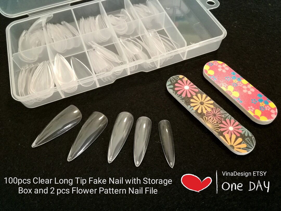 100pcs Clear Long Tip Fake Nail Fake Nail Storage Case Fake Nail Set ...