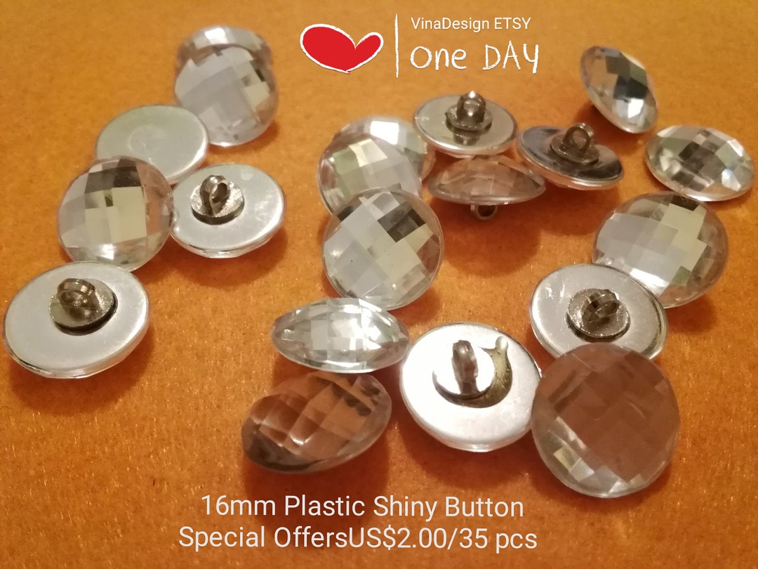 16mm Plastic Shinny Button 35 Pcs / Set Small Silver Mushroom Button ...