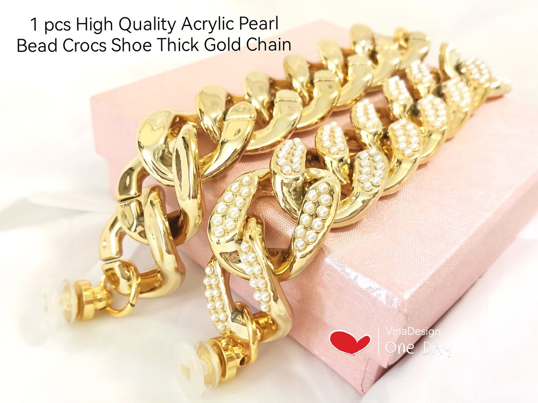 1 Pcs High Quality Acrylic Pearl Bead Crocs Shoe Thick Gold Chain Crocs ...