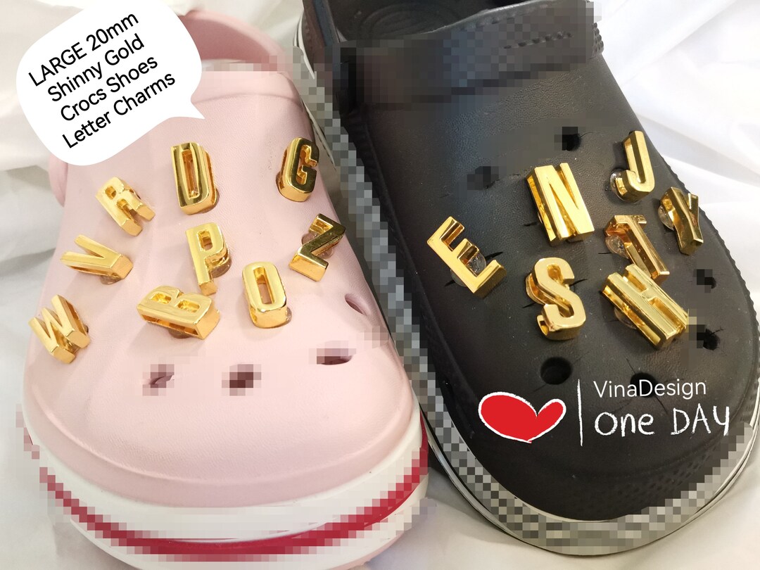 20mm Super Large Shinny Gold Metal Crocs Shoe Charms Large Letter Crocs ...