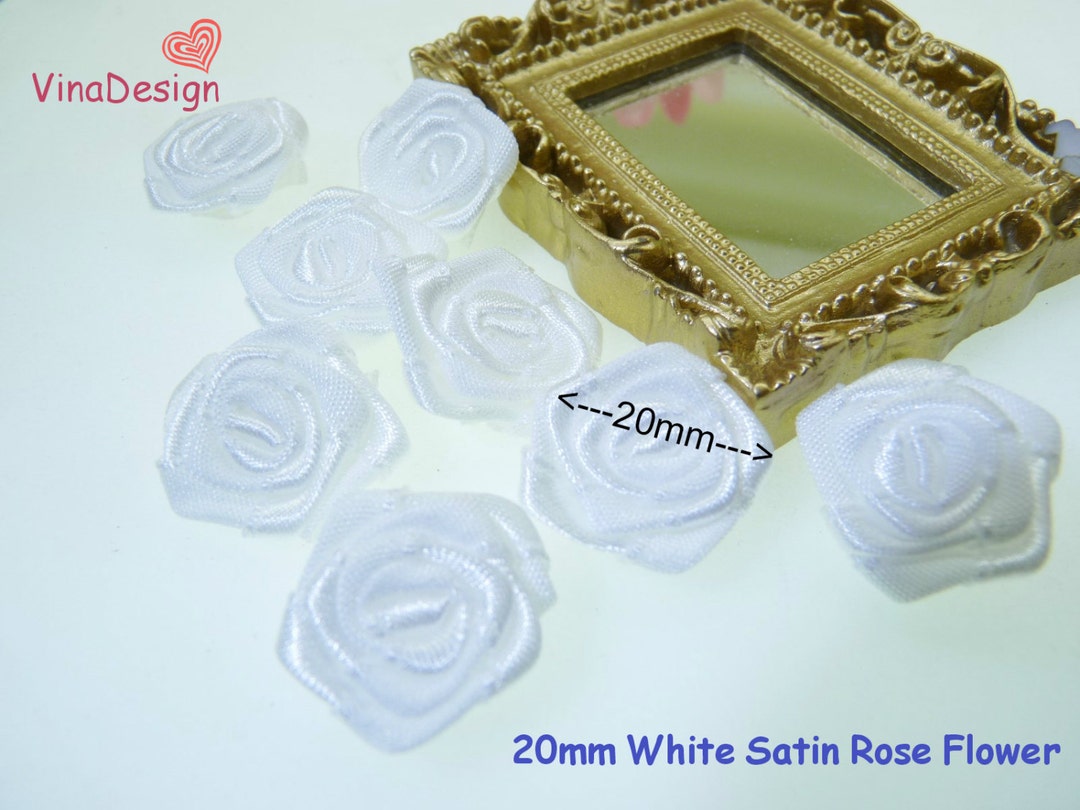 20mm White Rose Flower Small White Rose Flower Small Ribbon Decor Rose ...