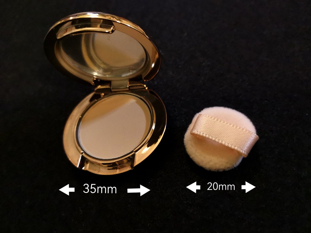 Super Mini Real Powder Compact Mirror Case W/ Power Puff Gold Compact ...