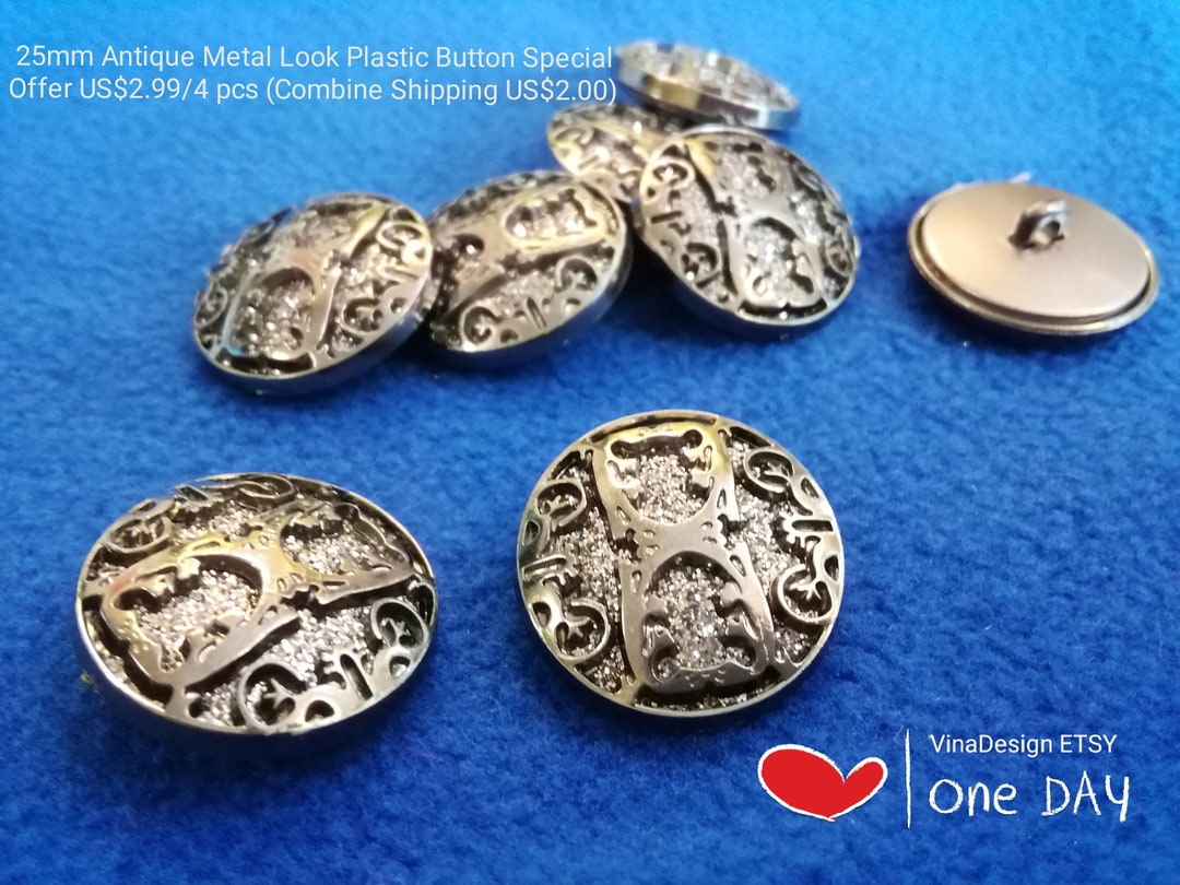 25mm Antique Metal Look Button Plastic Metal Button Bling Bling Button ...