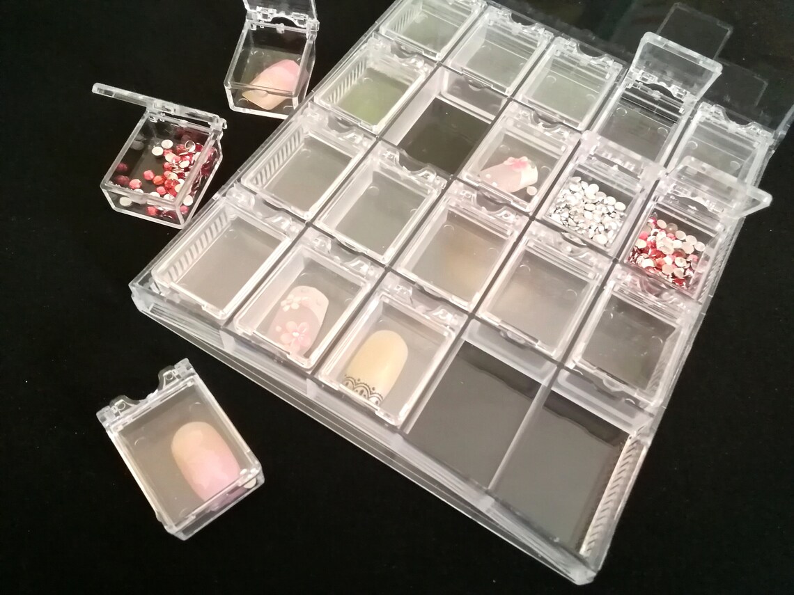 20 Grid Pink Slim Nail Art Storage Box Clear Storage Box Nail | Etsy